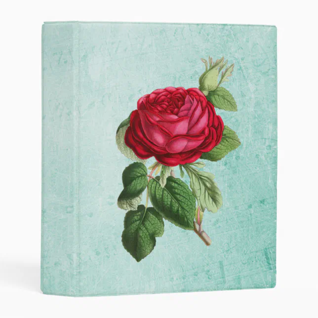 Vintage Red Rose on Faux Parchment Background Mini Binder | Zazzle
