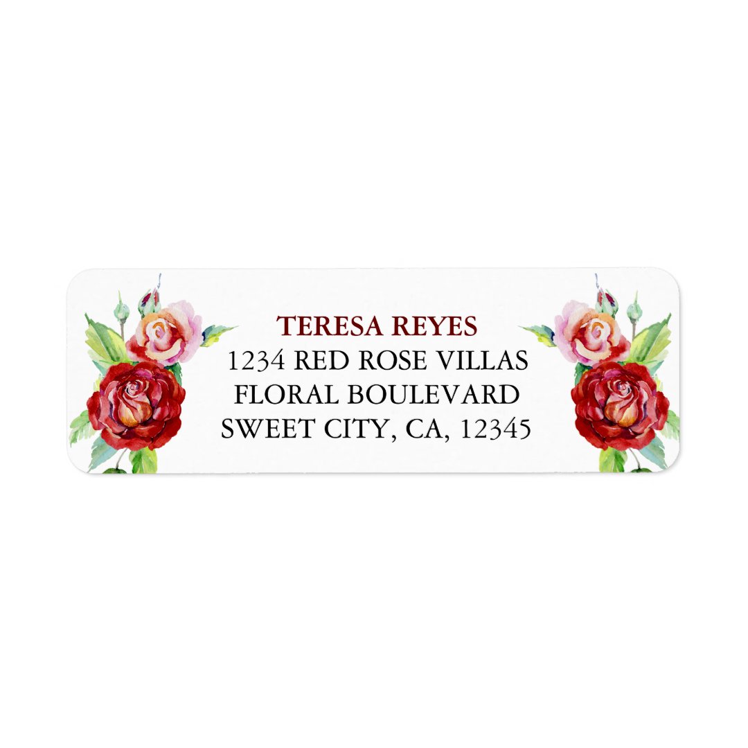 Vintage Red Rose Watercolor Return Address Label | Zazzle