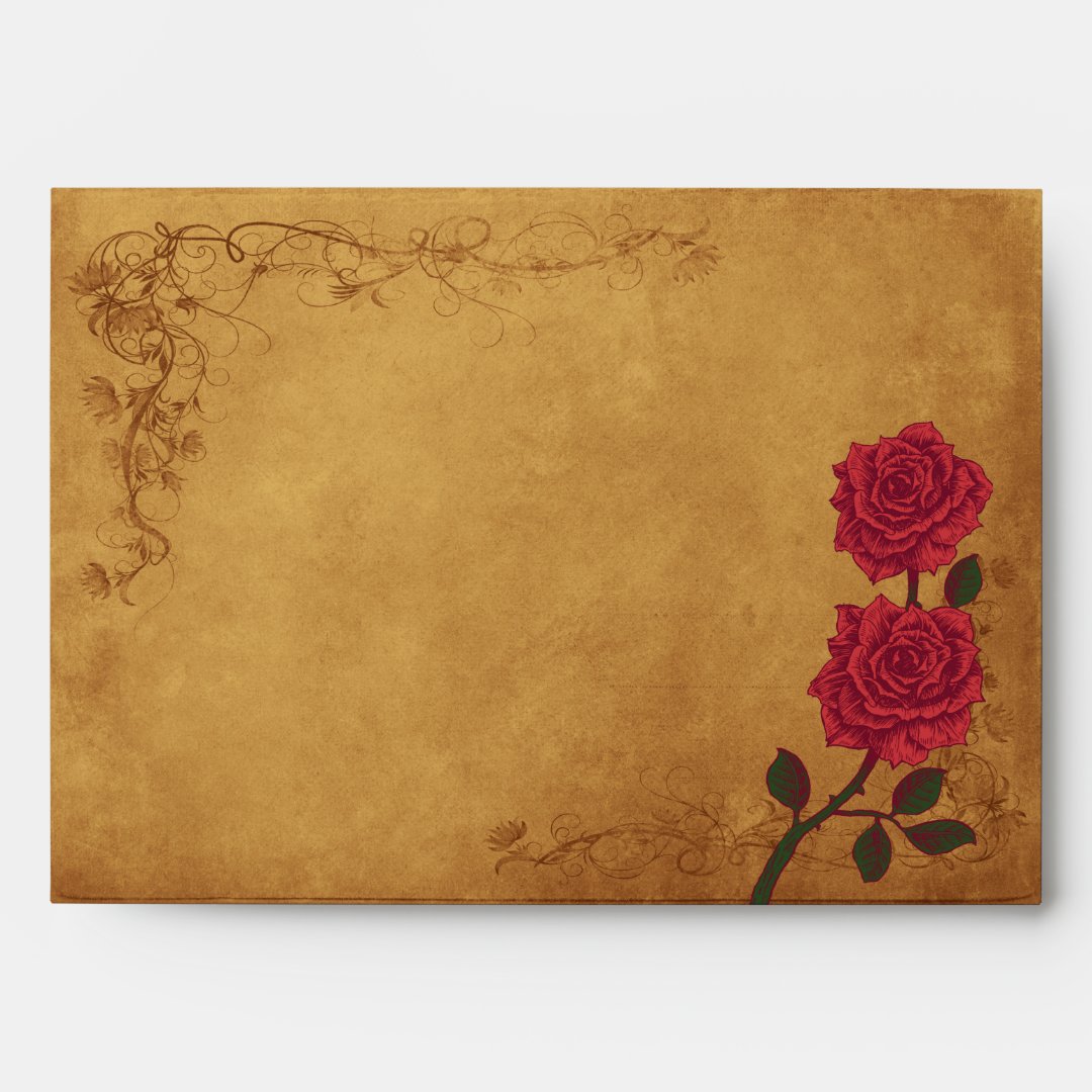 Vintage Red Rose Wedding Envelope | Zazzle