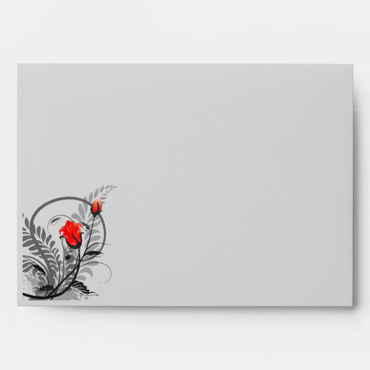 Vintage Red Roses Envelope Wedding 7 ¼”x 5 ¼” | Zazzle