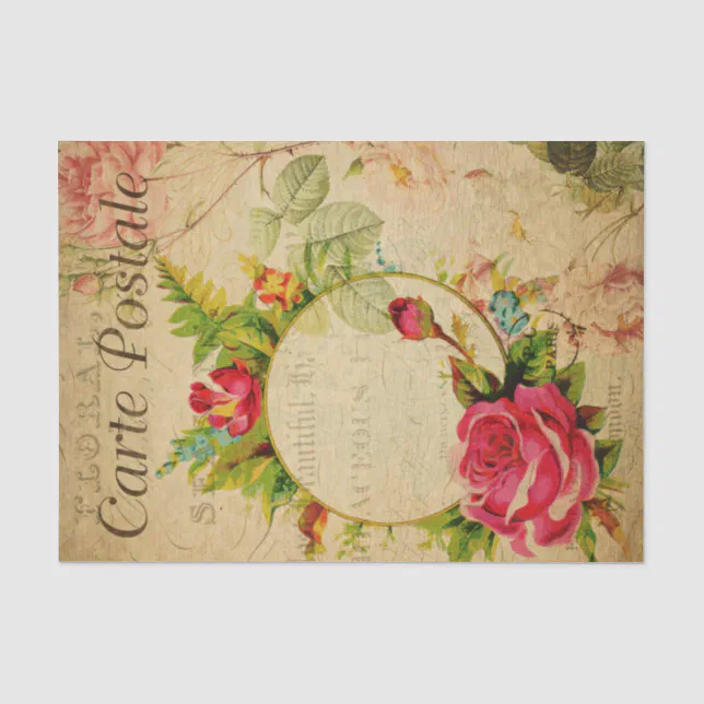 Vintage Red Roses Floral Flowers French Tissue Paper | Zazzle