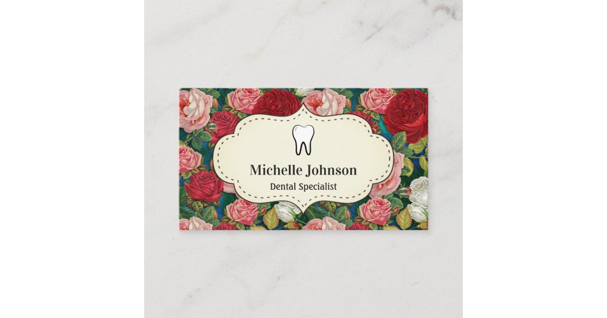 Vintage Red Roses Tooth Dental Clinic Dentist Business Card | Zazzle