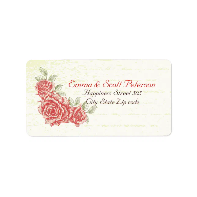 Vintage Red Roses Wedding Return Address Label | Zazzle