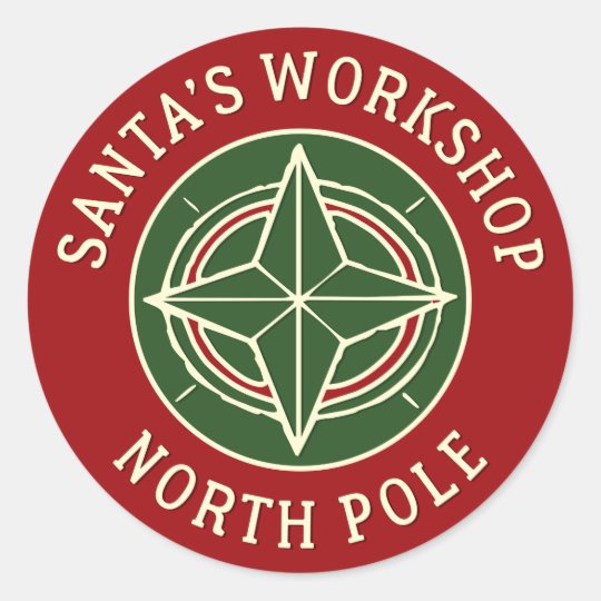 Vintage red Santa's Workshop North Pole sticker | Zazzle.com