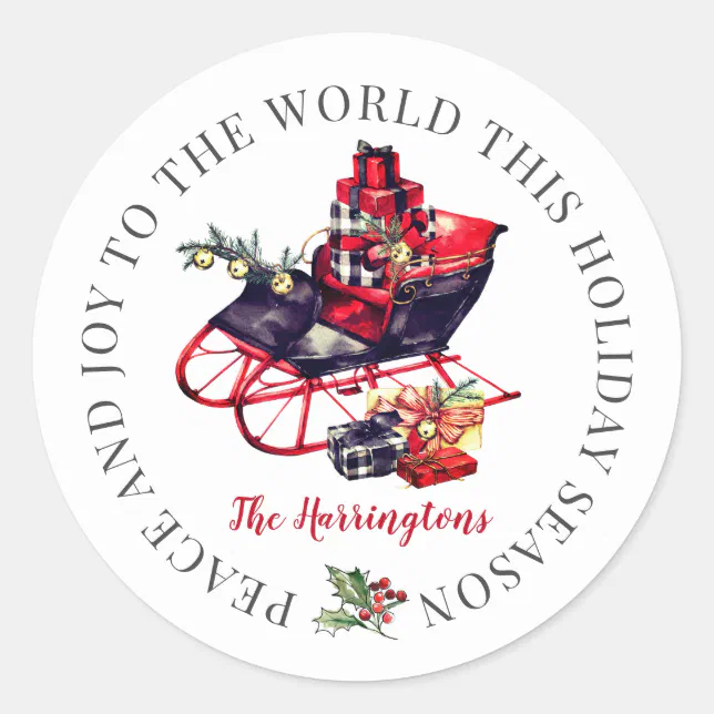 Vintage Red Sleigh Snow Sticker | Zazzle