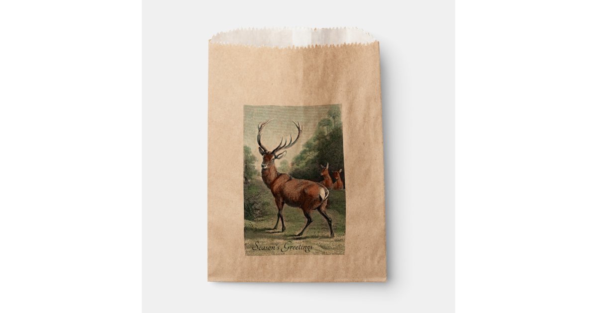 Vintage Red Stag Deer and Does Seasons Greetings Favor Bag | Zazzle