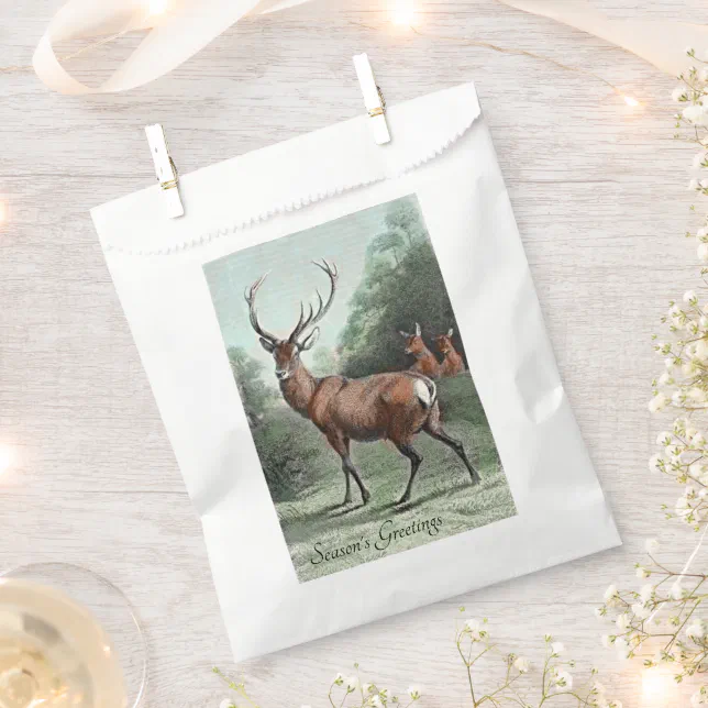 Vintage Red Stag Deer and Does Seasons Greetings Favor Bag | Zazzle