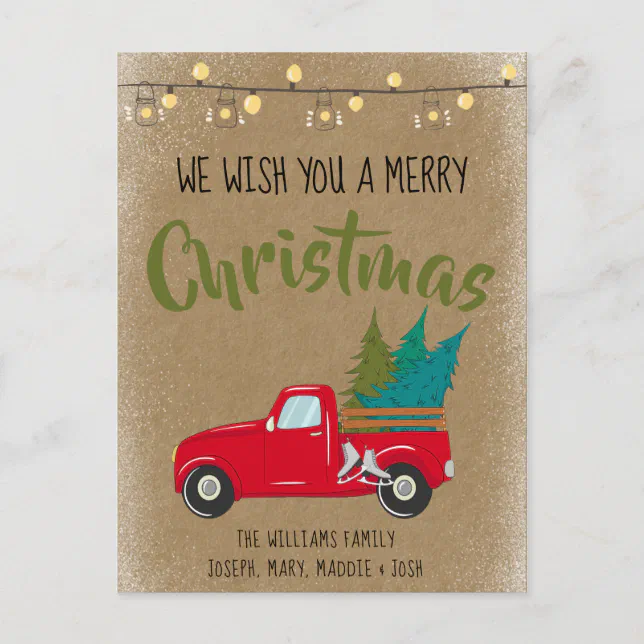 Vintage Red Truck and Tree Christmas Card | Zazzle