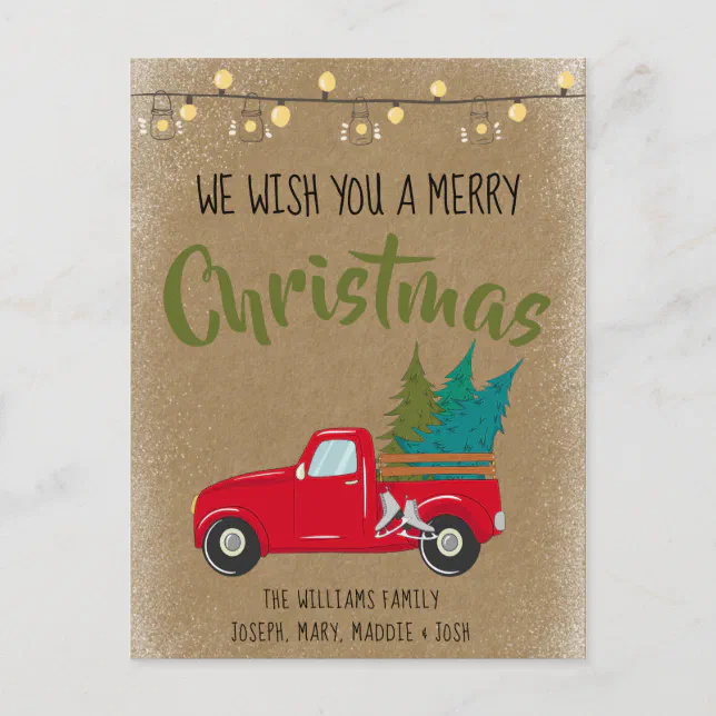 Vintage Red Truck and Tree Christmas Card | Zazzle