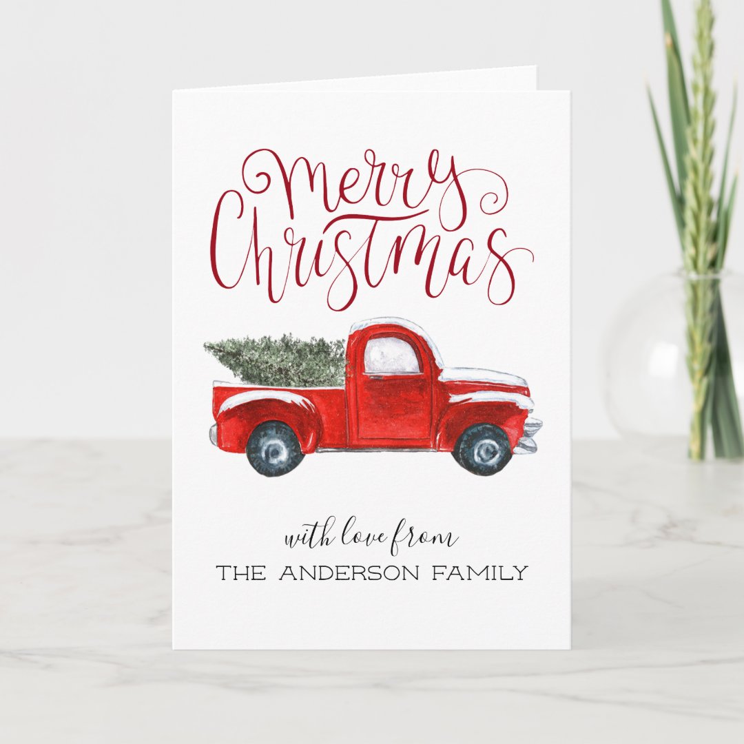 Vintage Red Truck Christmas Greeting Card | Zazzle