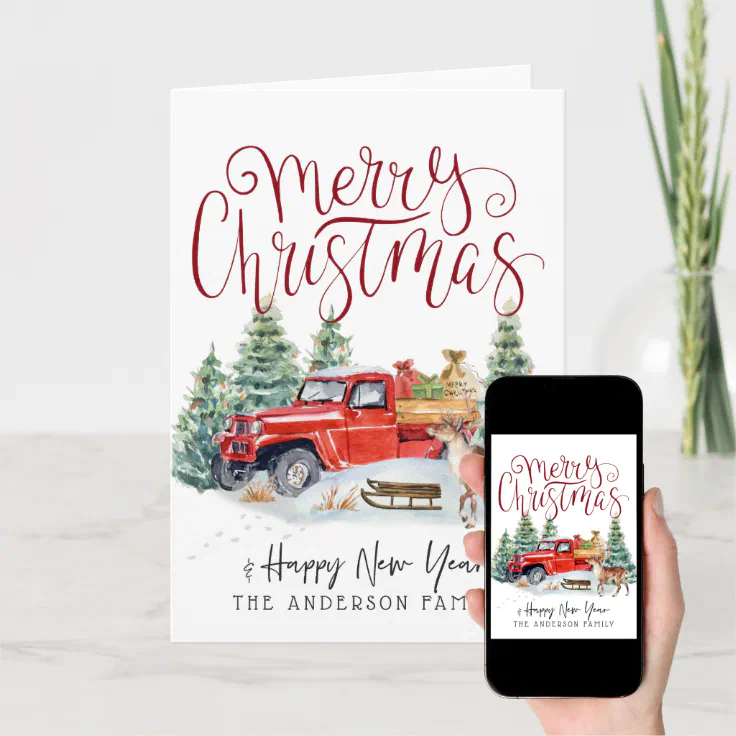 Vintage Red Truck Christmas Holiday Card | Zazzle