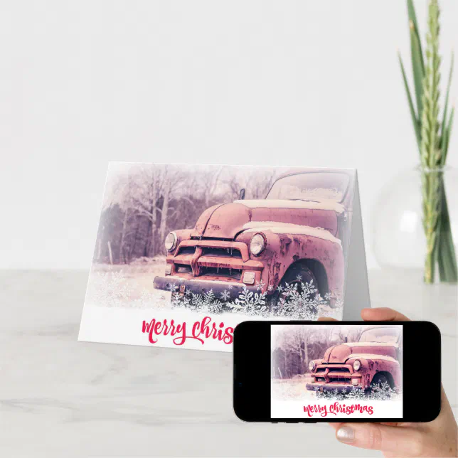 Vintage Red Truck Christmas Holiday Card | Zazzle