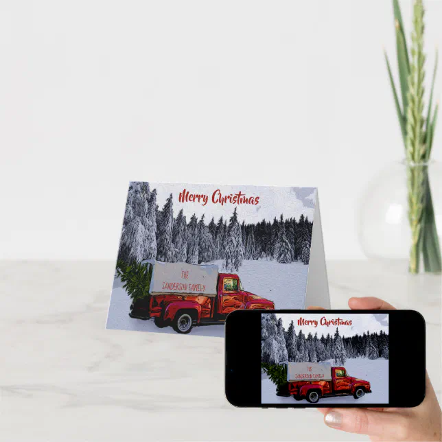 Vintage Red Truck Christmas Holiday Card | Zazzle