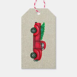Vintage Red Truck Christmas Tree Gift Tags | Zazzle