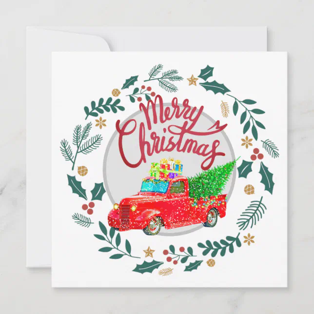 Vintage Red Truck & Christmas Tree Holiday Card | Zazzle