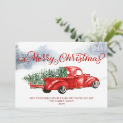 Vintage Red Truck Holiday Christmas Greeting Card | Zazzle