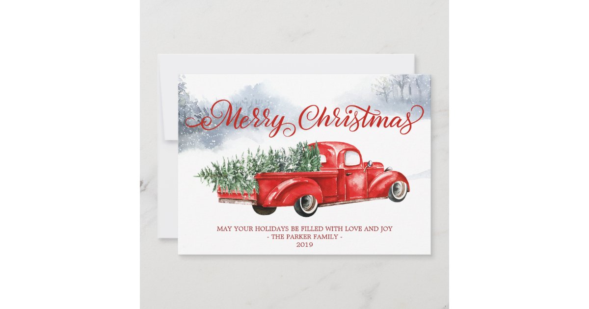 Vintage Red Truck Holiday Christmas Greeting Card | Zazzle