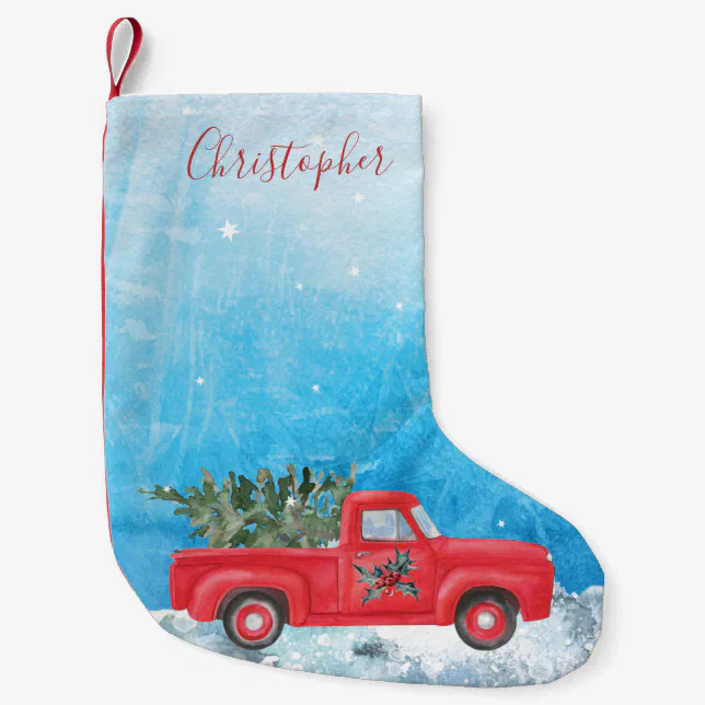 Vintage Red Truck Monogrammed Christmas Stocking | Zazzle