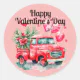 Vintage Red Truck Red Heart Valentine's Day Classic Round Sticker | Zazzle