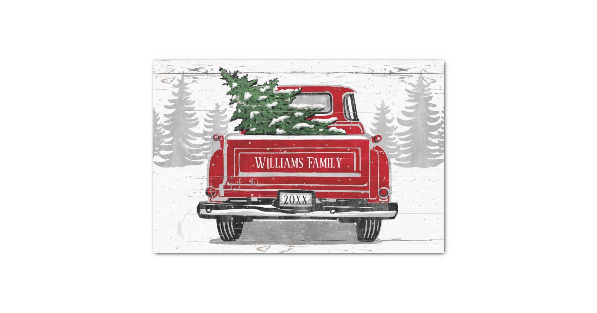 Vintage Red Truck with Christmas Tree Name Tissue Paper | Zazzle