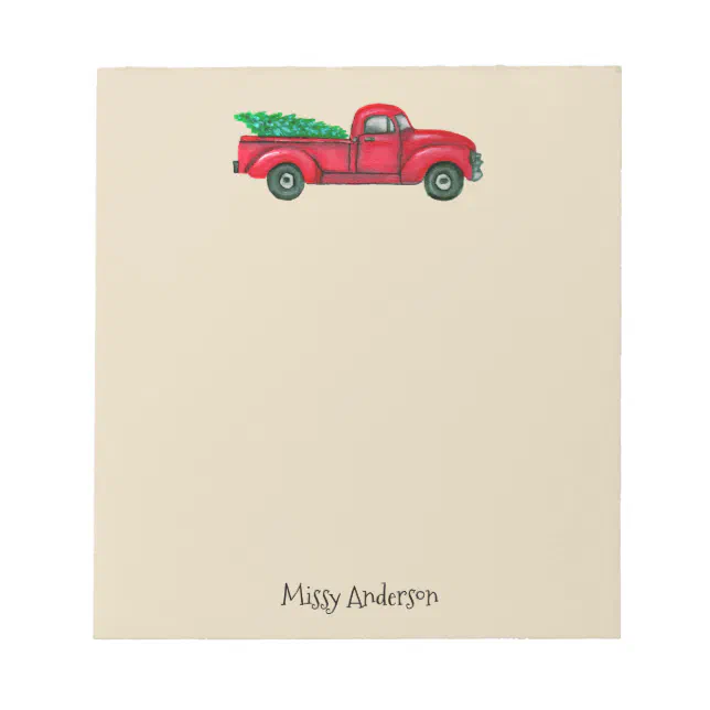 Vintage Red Truck With Christmas Tree Notepad | Zazzle