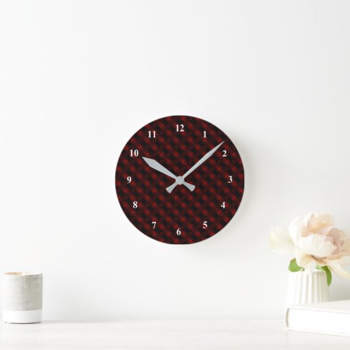 Vintage Red Velvet Wallpaper Abstract Design Round Clock | Zazzle