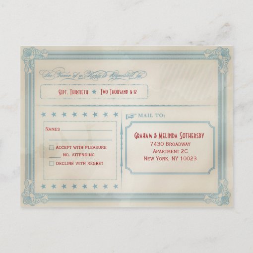 Vintage Red White & Blue RSVP Postcard | Zazzle