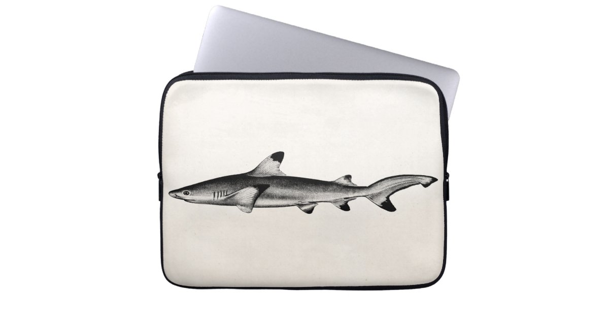 Vintage Reef Shark Illustration - Black Tipped Laptop Sleeve | Zazzle