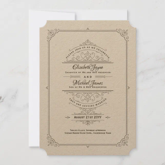 Vintage Regency Kraft Wedding Invitations | Zazzle
