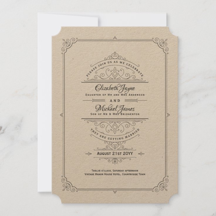 Vintage Regency Kraft Wedding Invitations | Zazzle
