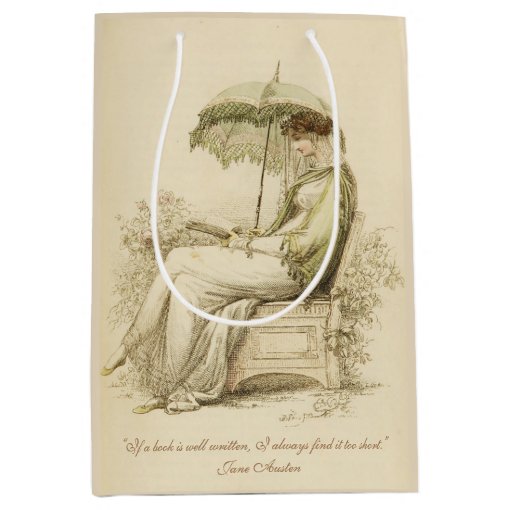 Vintage Regency Lady Reading Jane Austen Fan Medium Gift Bag | Zazzle