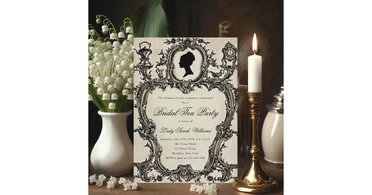 Vintage Regency Rococo Bridal Shower Tea Party Invitation | Zazzle