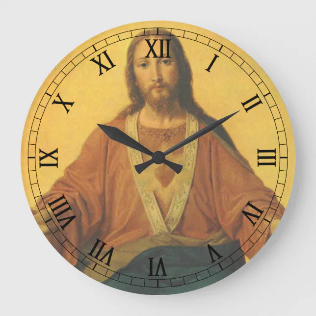 Vintage Religion, Sacred Heart of Jesus Christ Large Clock | Zazzle