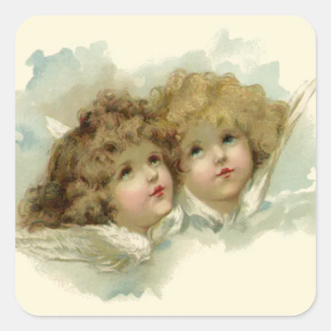 Vintage Religion, Victorian Angels in the Clouds Square Sticker | Zazzle