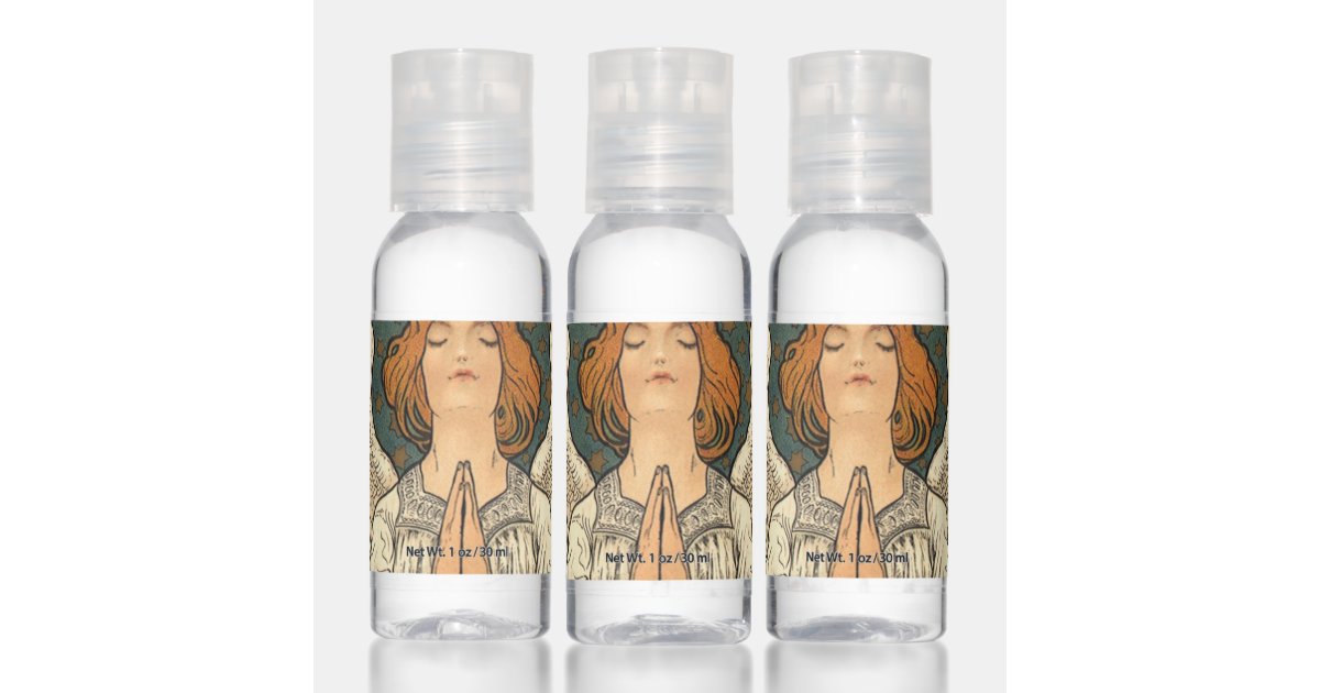 Vintage Religious Angel Praying with Gold Stars Hand Sanitizer | Zazzle
