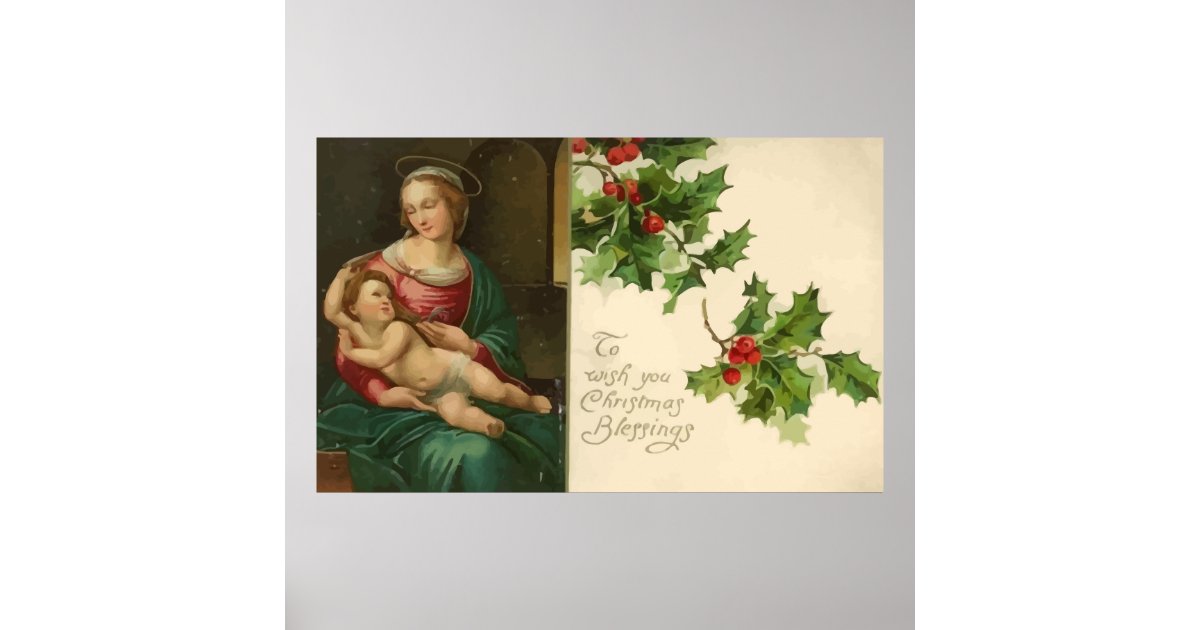 Vintage Religious Christmas Blessings Poster | Zazzle