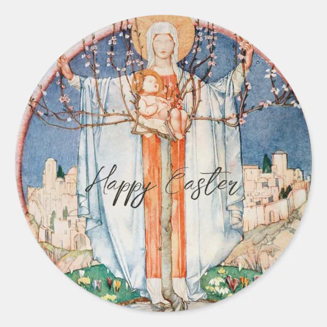 Vintage Religious Easter Classic Round Sticker | Zazzle