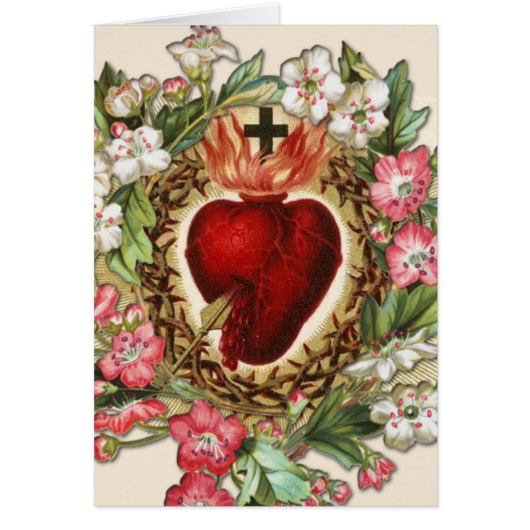 Vintage Religious Heart Jesus Floral Catholic | Zazzle