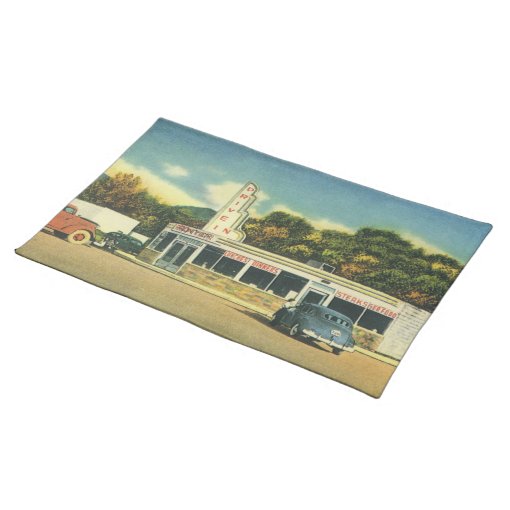 Vintage Restaurant, 50s Drive In Diner and Cars Cloth Placemat | Zazzle