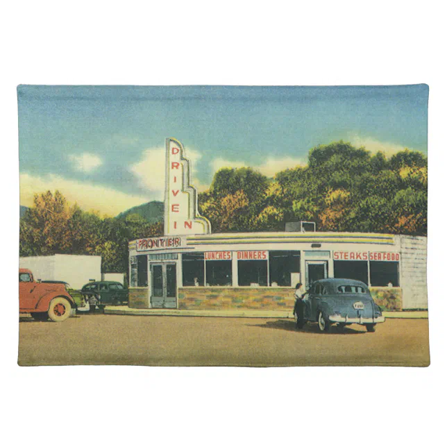 Vintage Restaurant, 50s Drive In Diner and Cars Cloth Placemat | Zazzle
