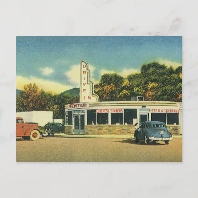 Vintage Restaurant, 50s Drive In Diner and Cars Postcard | Zazzle