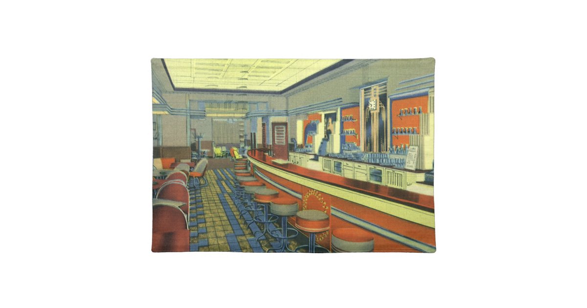 Vintage Restaurant, Retro Roadside Diner Interior Cloth Placemat | Zazzle