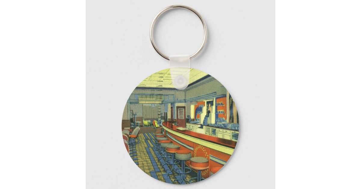 Vintage Restaurant, Retro Roadside Diner Interior Keychain | Zazzle