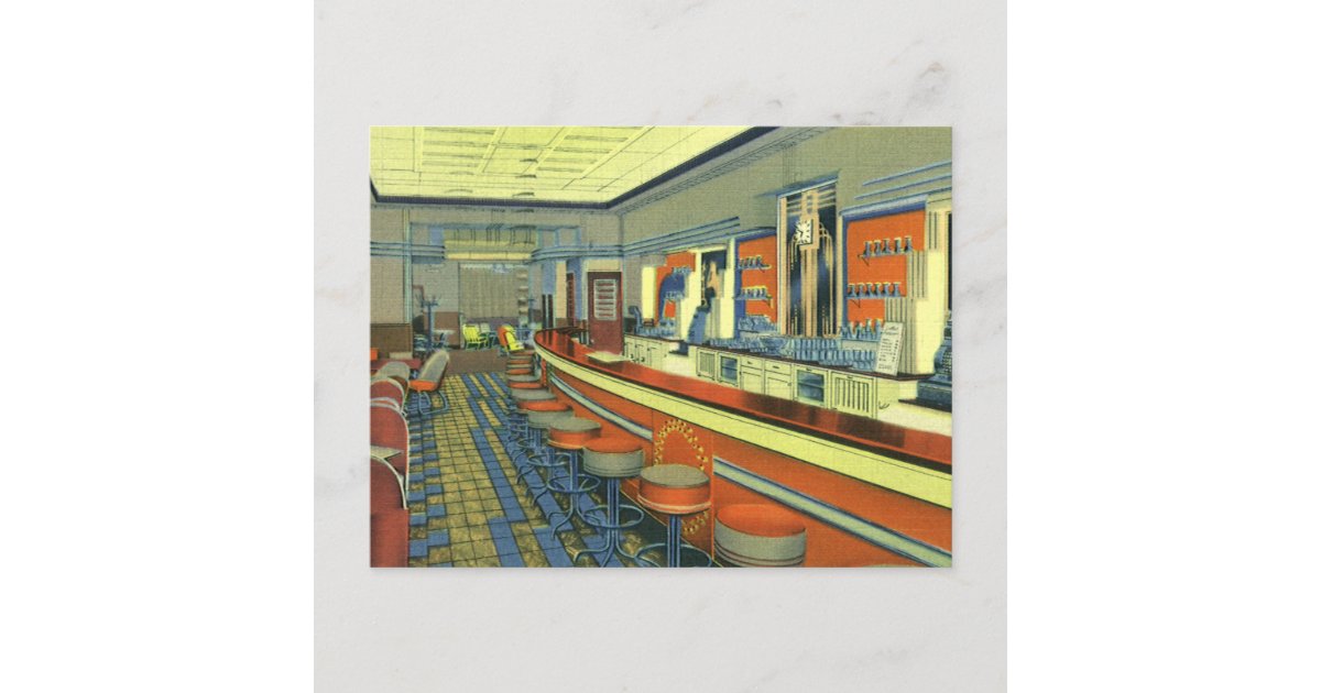 Vintage Restaurant, Retro Roadside Diner Interior Postcard | Zazzle