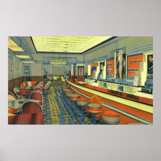 Vintage Restaurant, Retro Roadside Diner Interior Poster | Zazzle.com