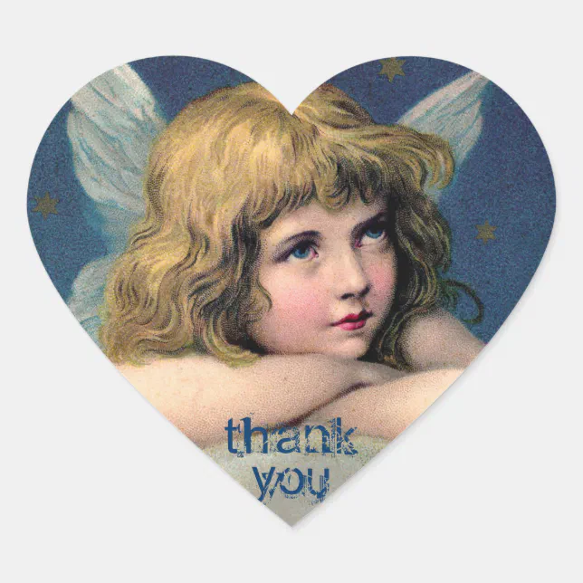 Vintage Resting Angel - Thank You - Heart Stickers | Zazzle