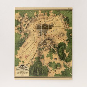 Vintage Restored Map of Battle of Gettysburg, 1863 Jigsaw Puzzle | Zazzle