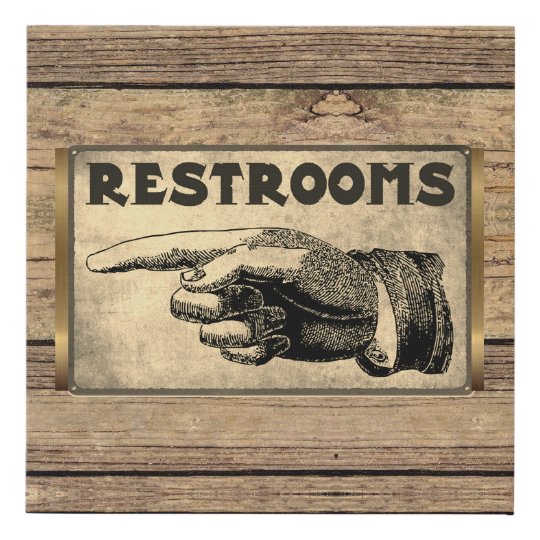 Vintage Restroom w/Finger Pointing Sign on Wood on | Zazzle.com