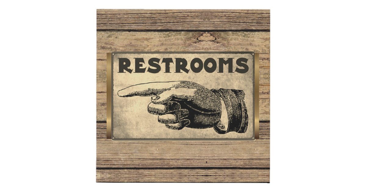 Vintage Restroom w/Finger Pointing Sign on Wood on | Zazzle