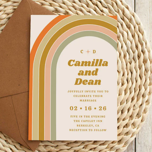 Vintage Retro 70s Arch Wedding Invitation | Zazzle